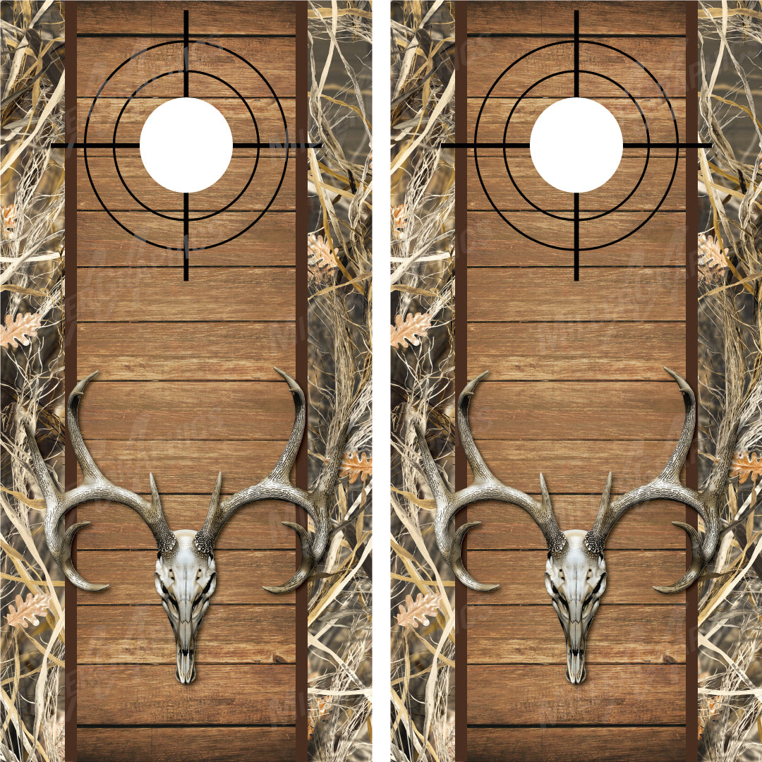 Buck Deer Skull Camo Wood Cross Heirs "Tall Grass" Cornhole Wraps | Mid ...